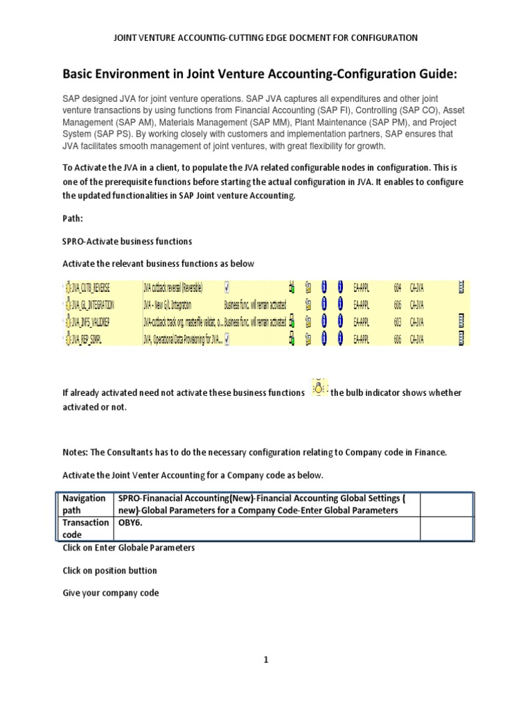 Basic Environment in Joint Venture Accounting-Configuration Guide | PDF