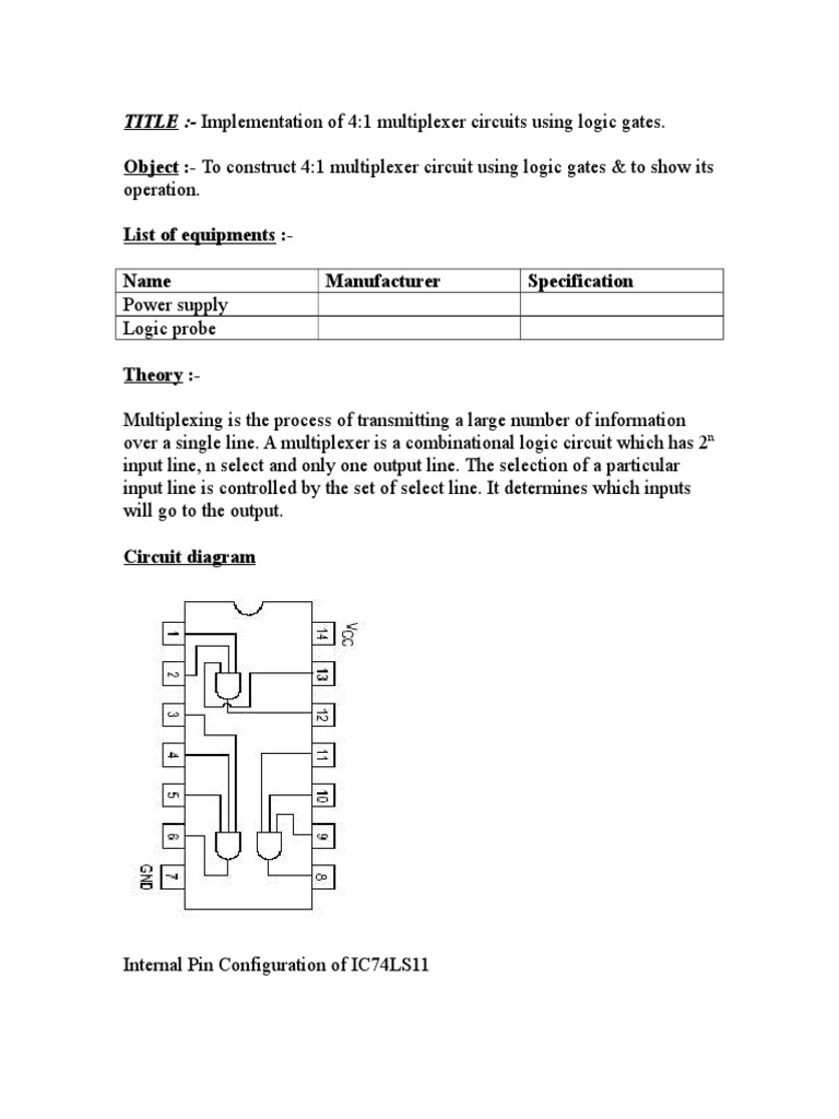 4:1 Multiplexer Experiment Sheet | PDF