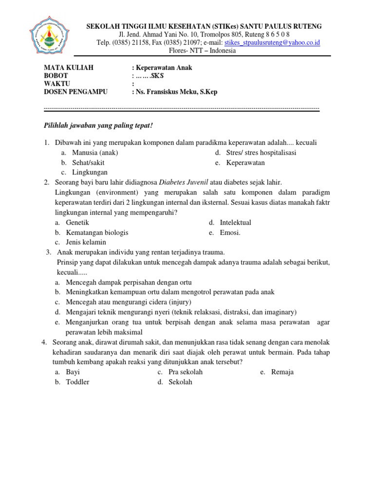 Ujian Kep. Anak | PDF | Pengembangan Diri | Kesehatan Holistik