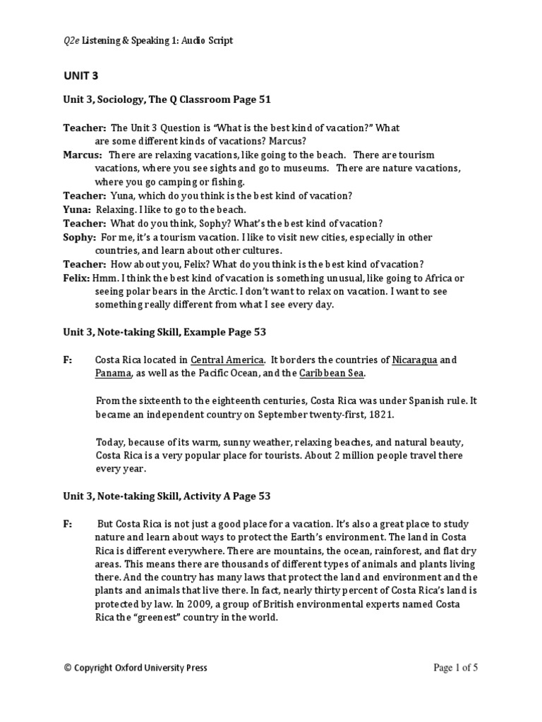 Q2e LS1 U03 AudioScript | PDF | Machu Picchu | Tourism