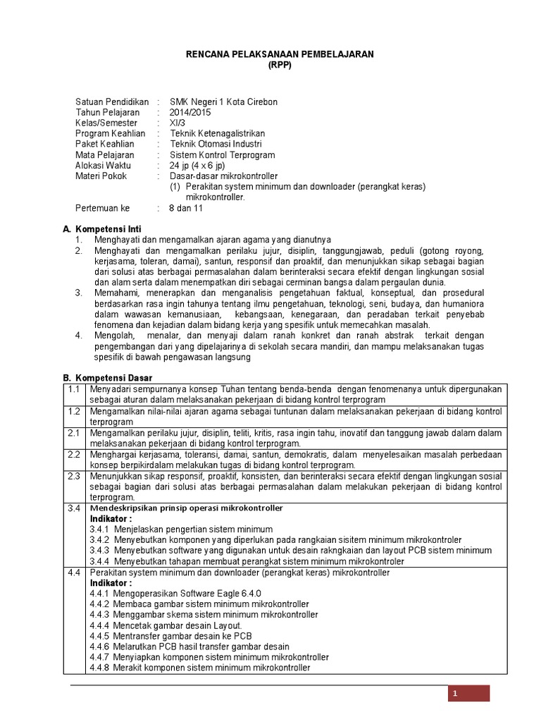 RPP Sistem Kontrol Terprogram Kls XI 8-1 | PDF