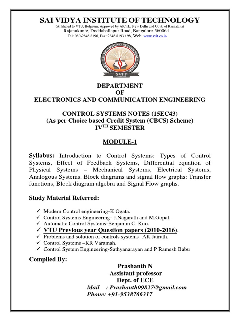 Control Systems Notes | PDF | Control System | Electronic Engineering