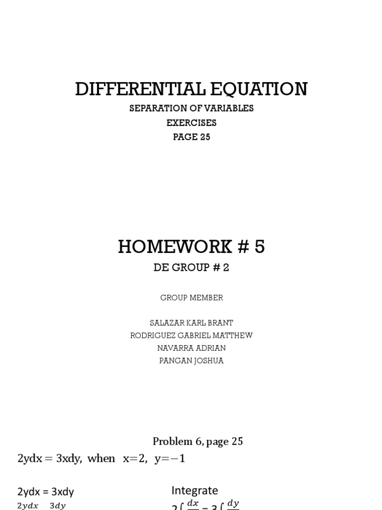 Differential Equation Separation Of Variables Exercises Pdf