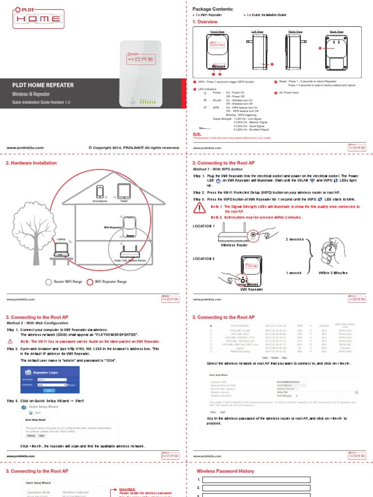 PLDT Prolinkwifirepeater Quickstartguide | PDF | Wi Fi | Wireless Lan