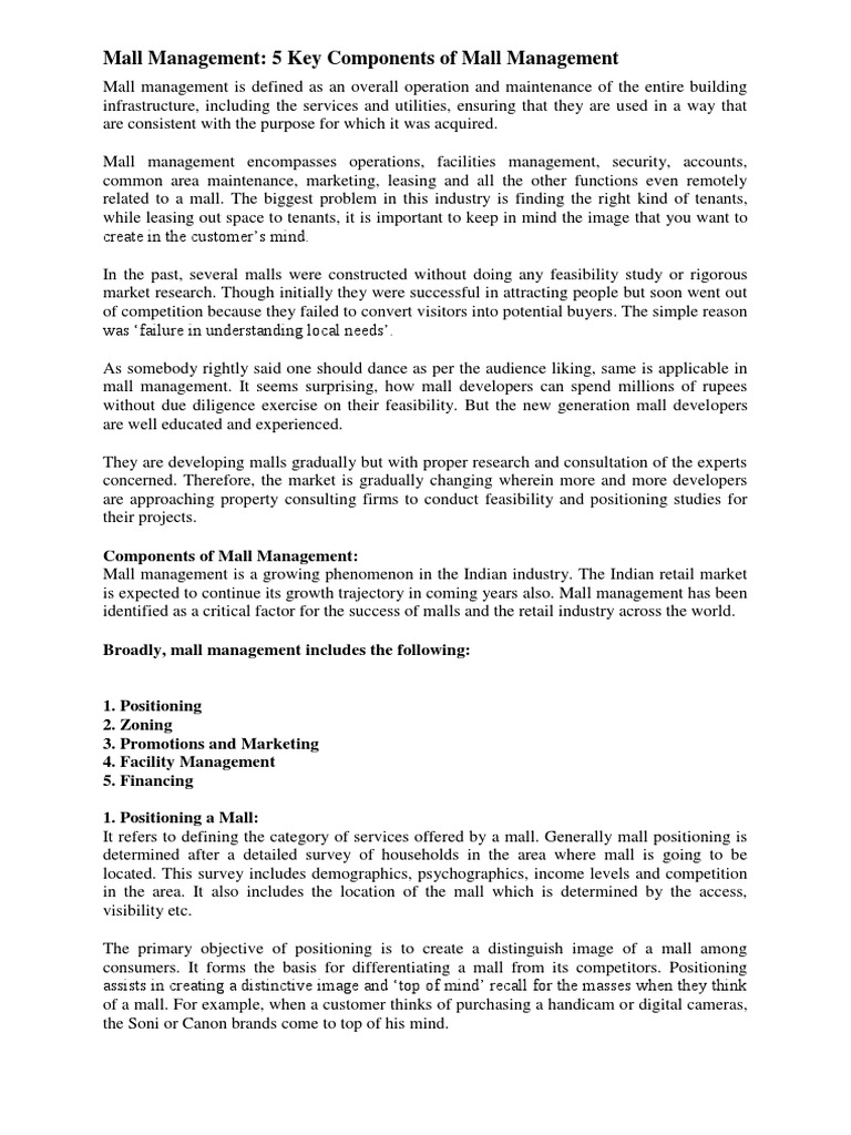 Mall Management: 5 Key Components of Mall Management | PDF | Retail ...