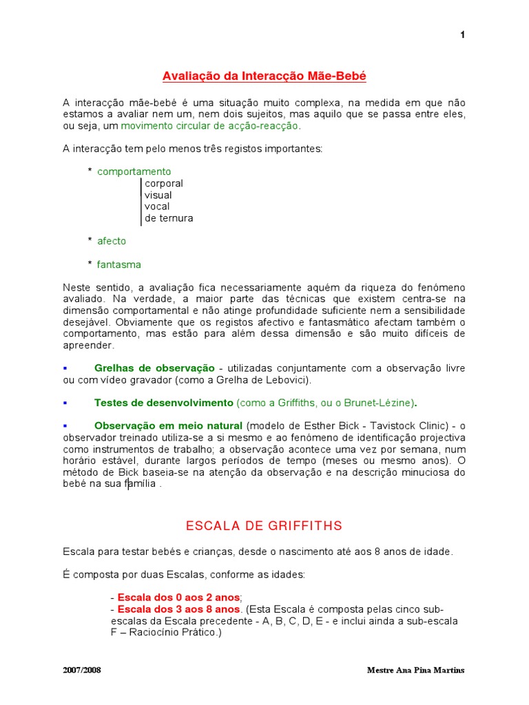 Escala Ruth Griffits | PDF | Comportamento | Audição