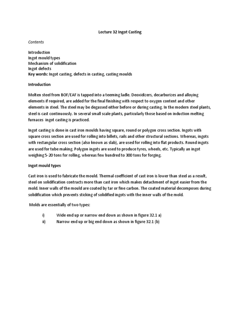 Ingot Casting | PDF | Ingot | Casting (Metalworking)
