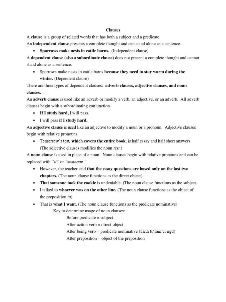 (Week 2) (Writing) Types of Clauses | PDF | Clause | Adverb