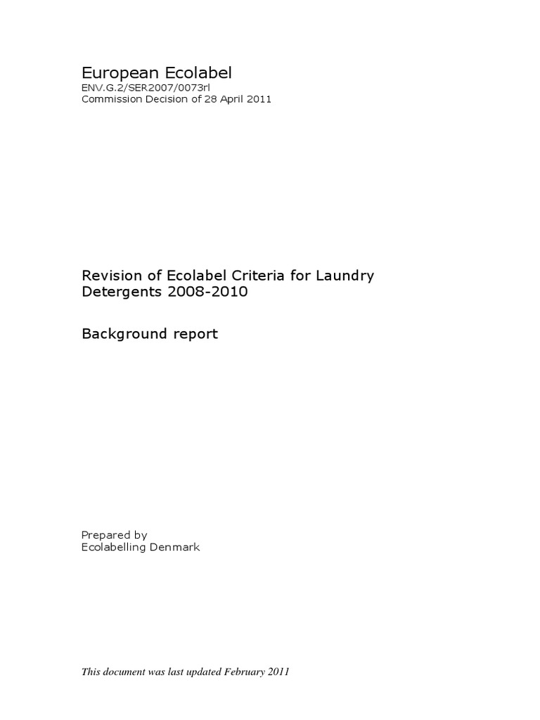 Revision of Ecolabel Criteria For Laundry Detergents 2008-2010 ...