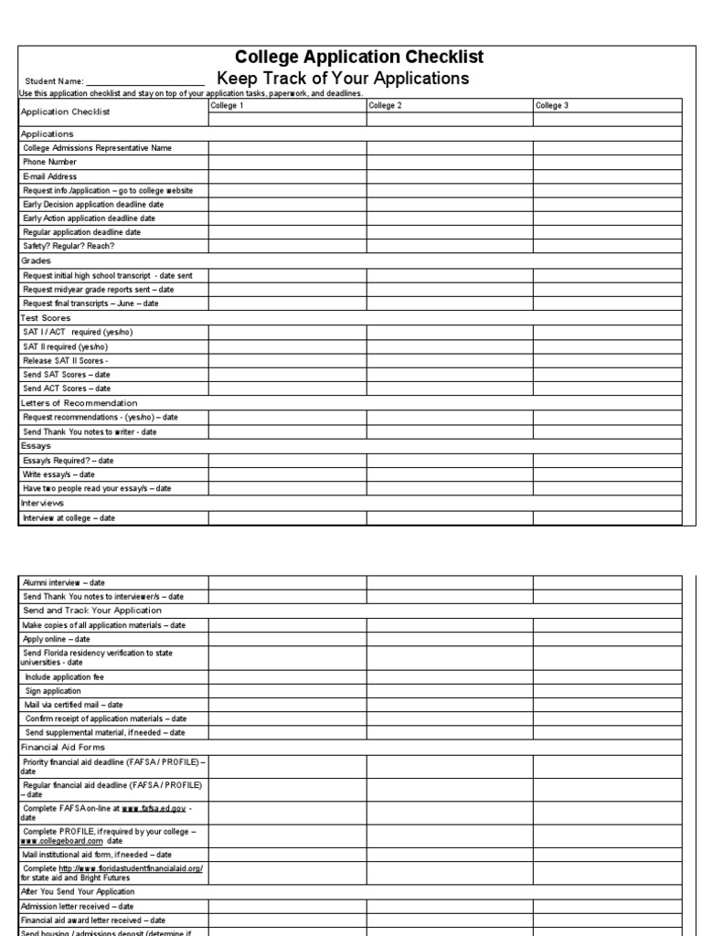 College Application Checklist Rev1 | PDF