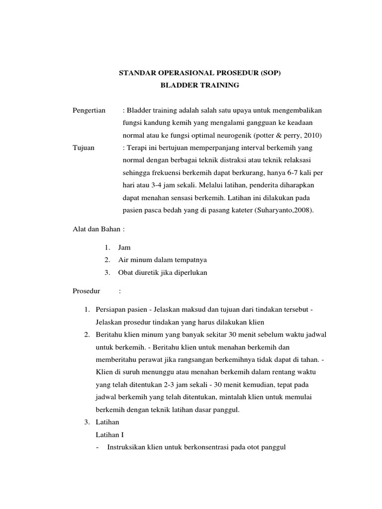 Standar Operasional Prosedur Bladder Training | PDF