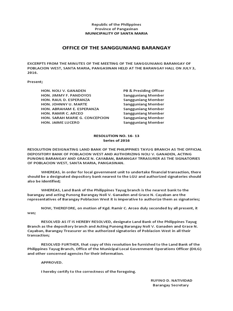 Acting Punong Barangay | PDF | Philippines | Banking