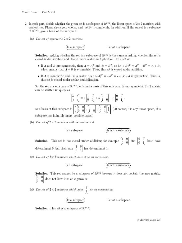 Fpractice4 Sols 02 | PDF | Eigenvalues And Eigenvectors | Linear Subspace