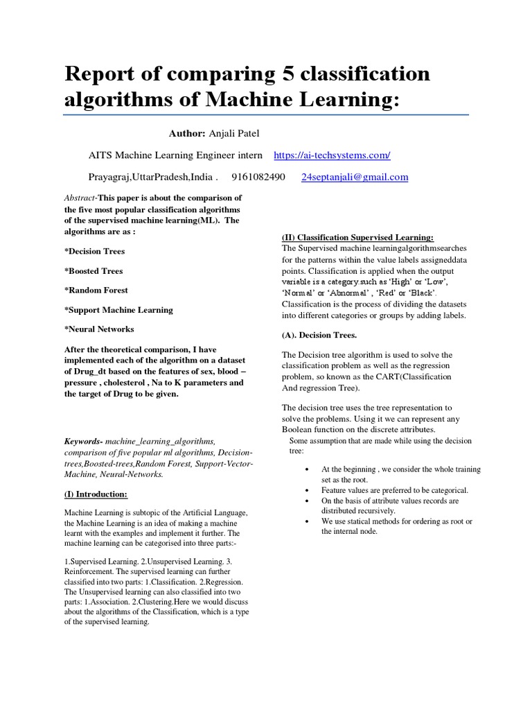 Report of Comparing 5 Classification Algorithms of Machine Learning PDF ...