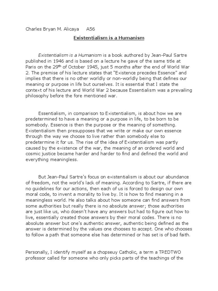 Existentialism Is A Humanism | PDF | Existentialism | Meaning Of Life