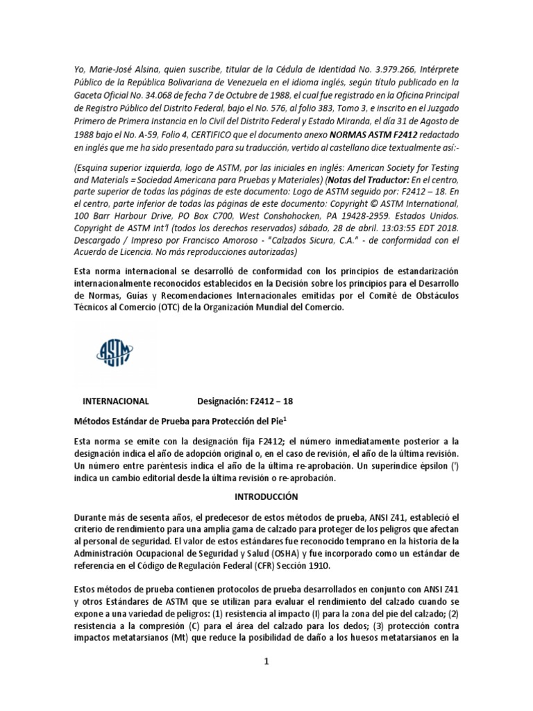 Normas Astm f2412 | PDF | Calzado | Pulgada
