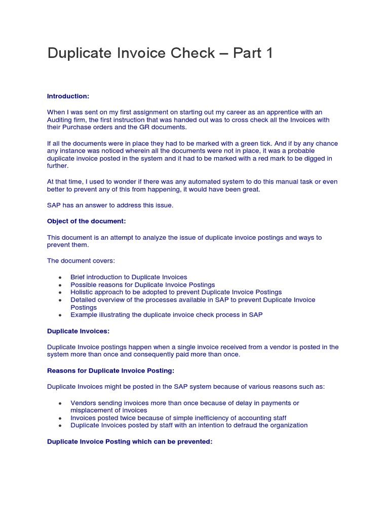 Preventing Duplicate Invoices in SAP | PDF | Invoice | Cheque