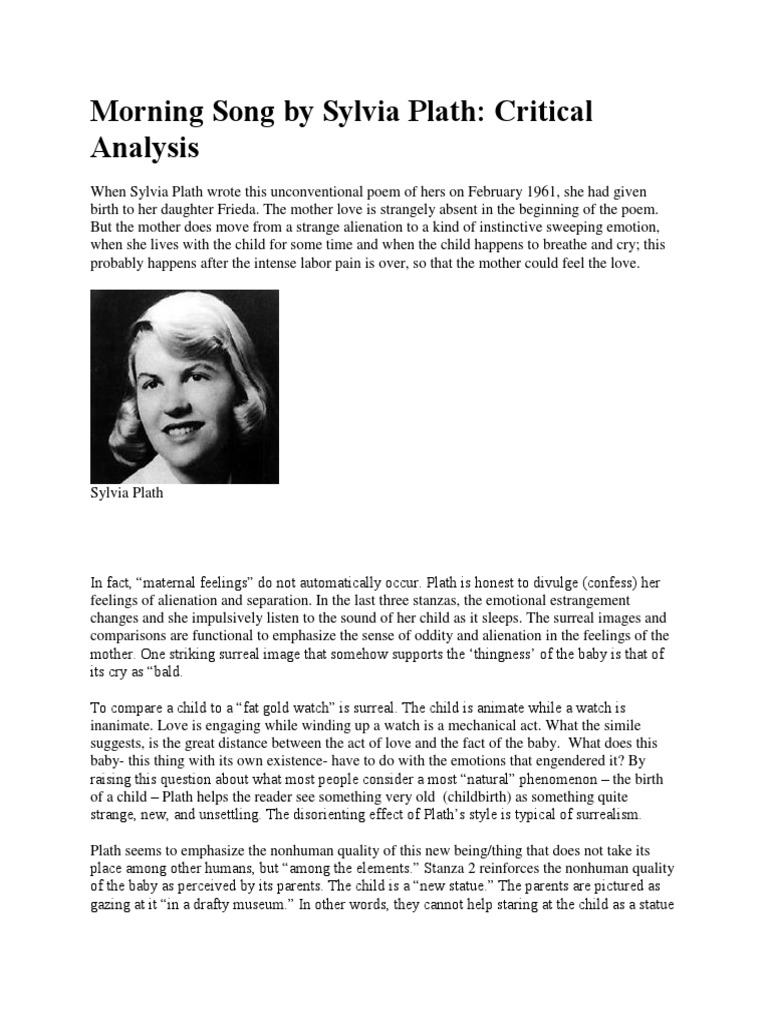 Morning Song by Sylvia Plath: Critical Analysis | PDF | Sylvia Plath ...