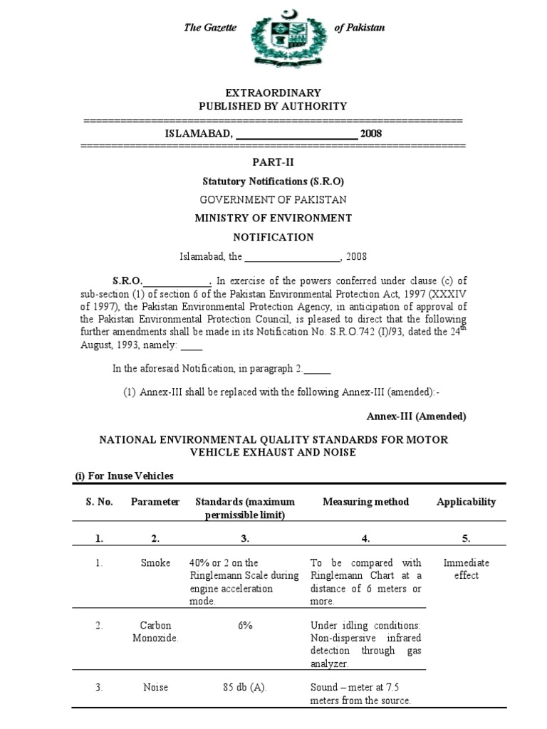 Euro II Emission Standards in Pakistan | PDF | Emission Standard ...