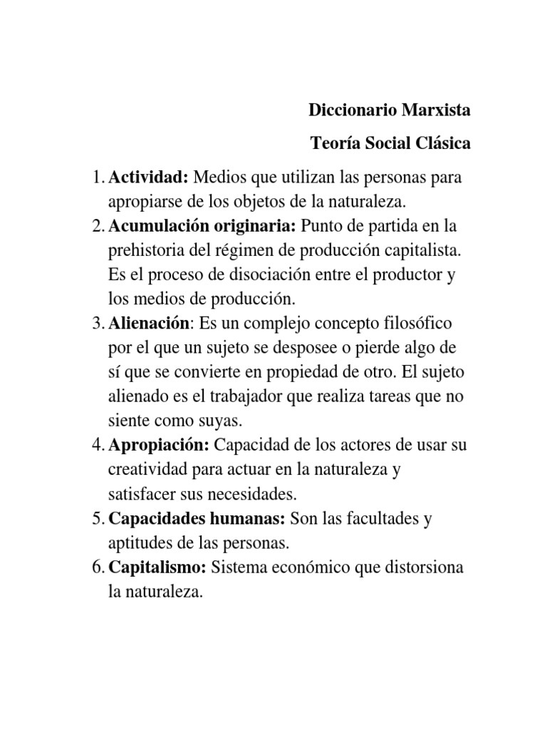 Diccionario Marxista Pdf Marxismo La Teoría De La Alienación De Marx