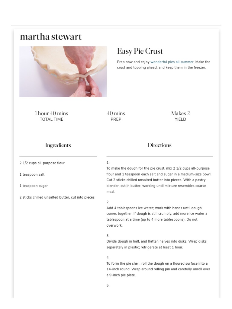 Easy Pie Crust | PDF | Baking | Food And Drink Preparation