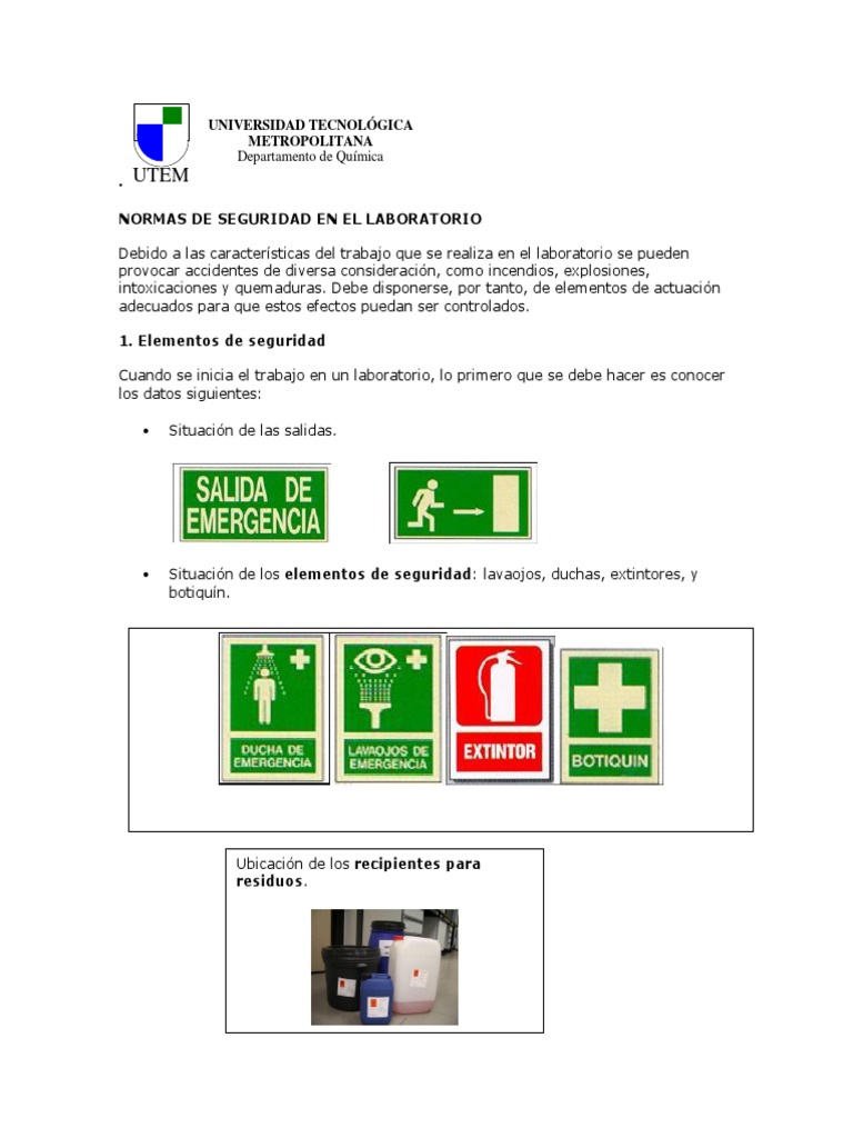 Normas de Seguridad en El Laboratorio Quimico | PDF | Laboratorios ...
