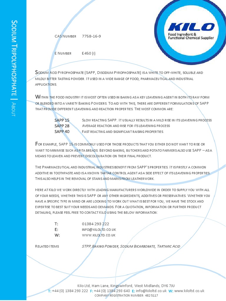 SAPP Uses in Food and Industry | PDF | Baking Powder | Food Ingredients
