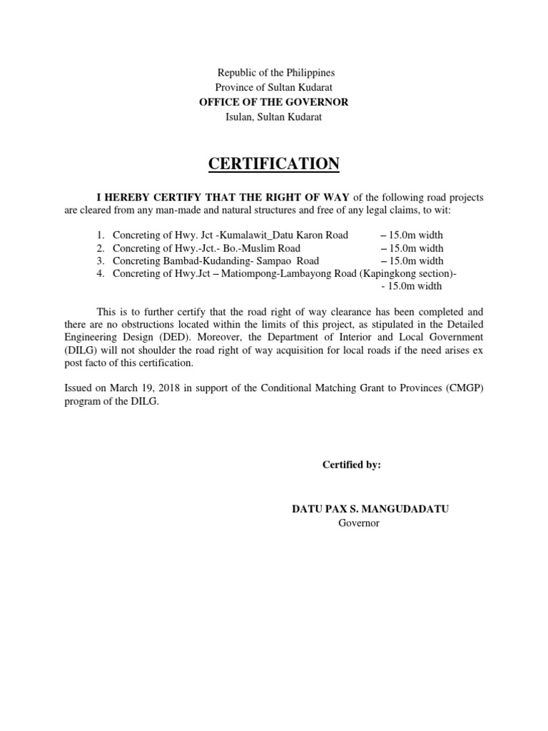 Certification of RROW | PDF | Government Information | Government