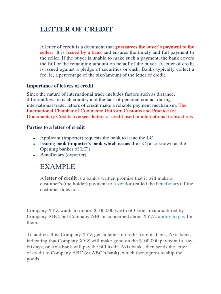 Letter of Credit | PDF | Letter Of Credit | Financial Transaction