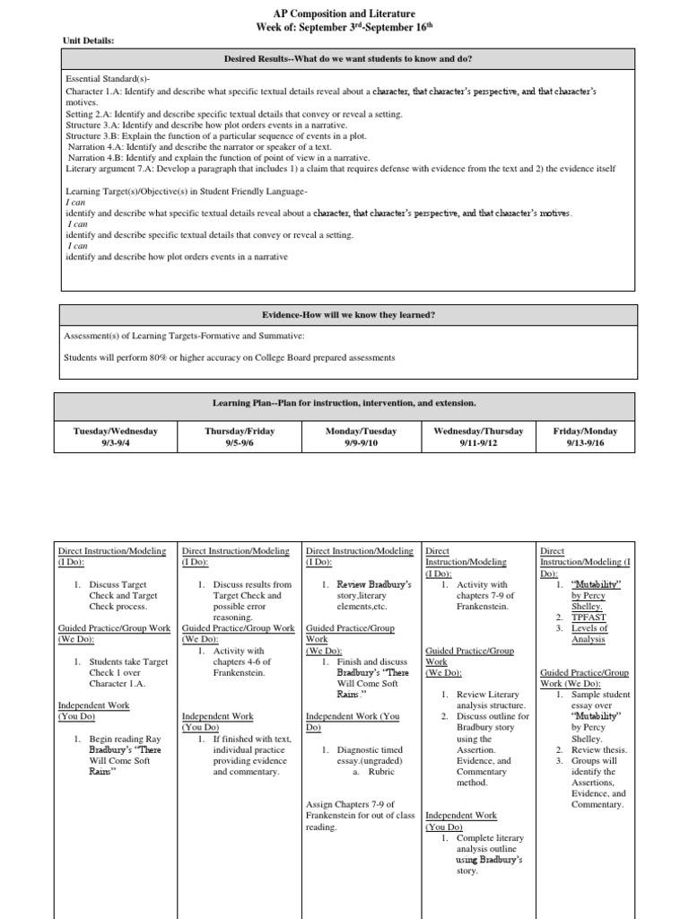 9 3-9 16 Ap Literature English Lesson Plan Secondary Template | PDF ...