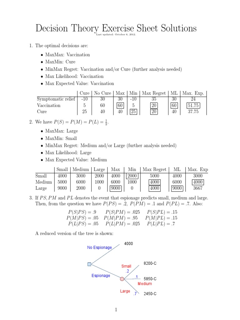 Decision Theory Exercise Sheet Solutions | PDF | Mathematical And ...