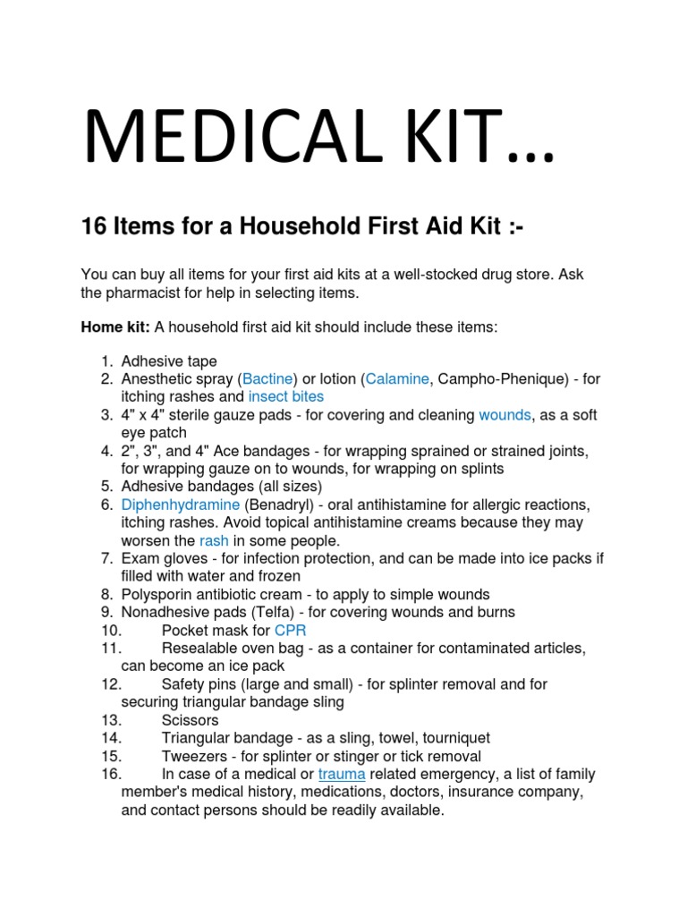 16-item home medical kit | PDF | Wound | First Aid