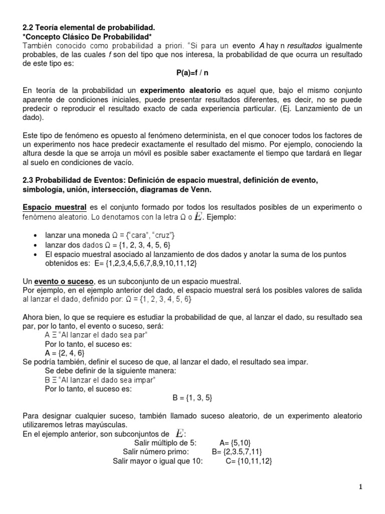 Teoría básica de probabilidad y conceptos fundamentales de eventos ...