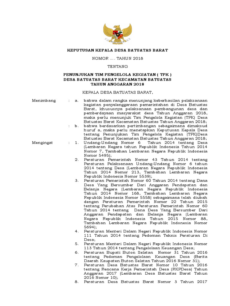 Format Baru SK Penunjukan TPK Desa | PDF