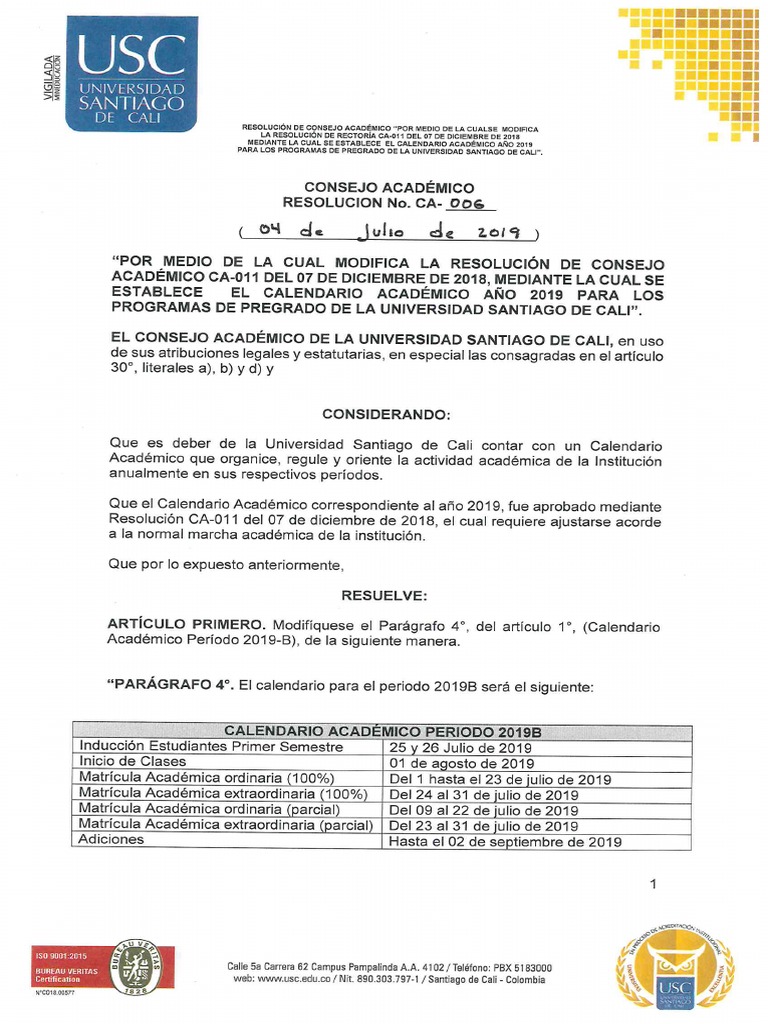 Calendario Academico Usc 2019b | PDF