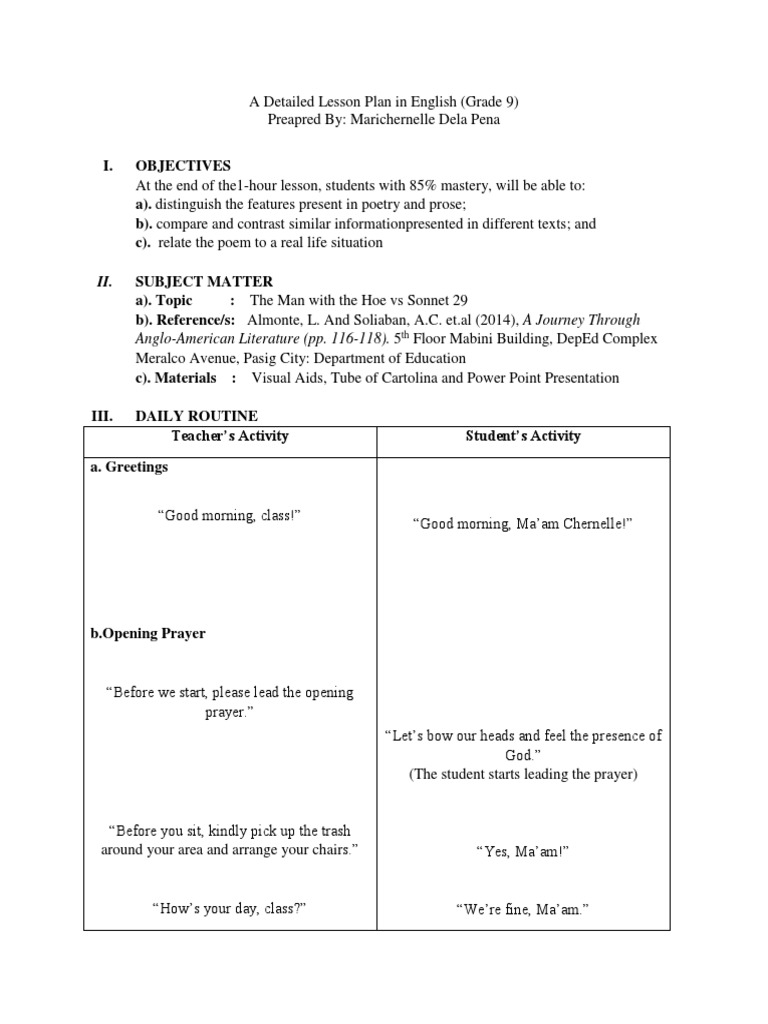 A Detailed Lesson Plan in English Lesson 2 | PDF