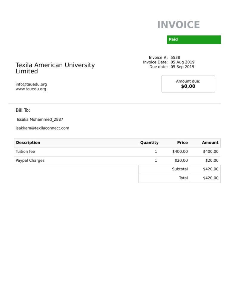 Paid in Full: Invoice 5538 Shows Zero Balance Owed on August 5, 2019 ...
