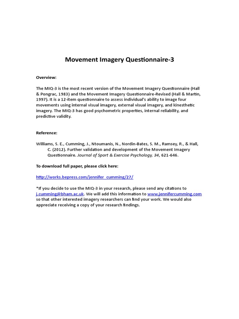 Miq 3 | PDF | Anatomical Terms Of Motion | Mental Image