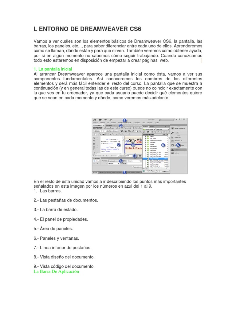 Elementos de la Interfaz de Dreamweaver CS6 | PDF | Adobe Dreamweaver | Point and Click