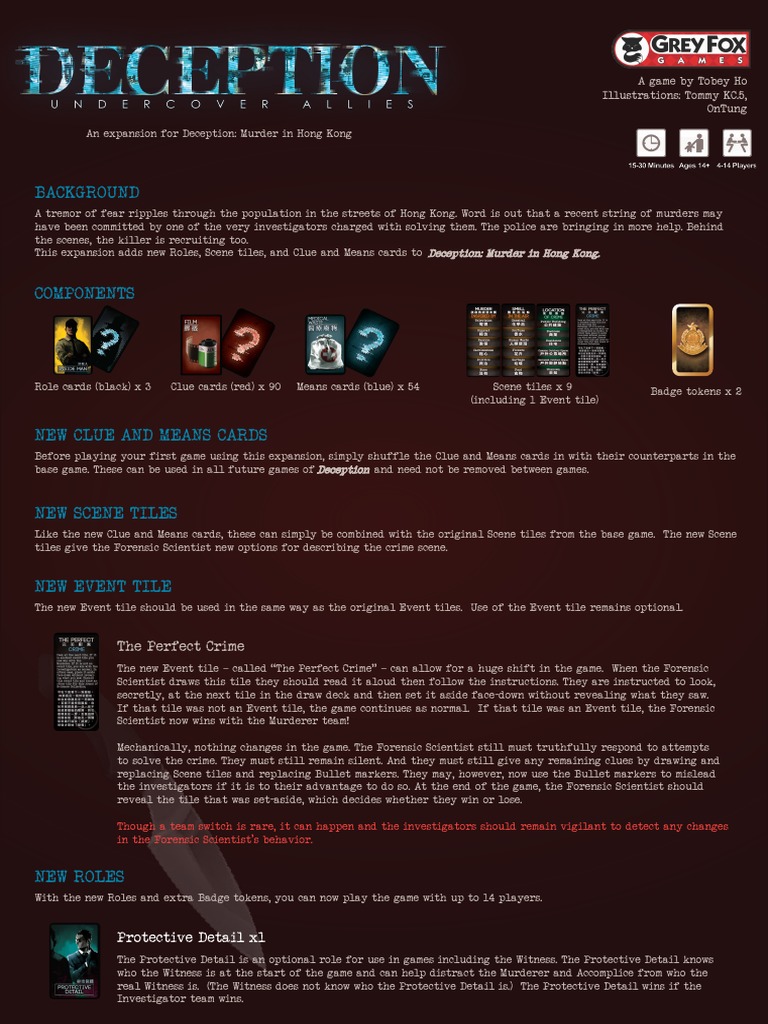 Deception Undercover Allies Rules | PDF | Forensic Science