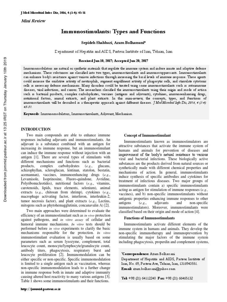 An Overview of Immunostimulants: Classification, Mechanisms of Action ...