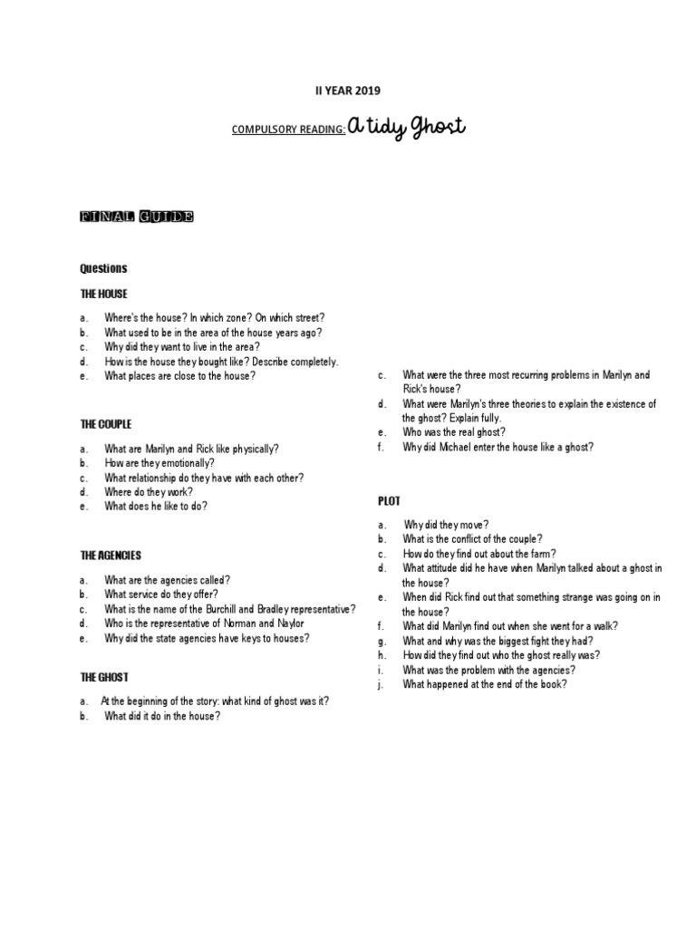 A Tidy Ghost - Final Study Guide | PDF