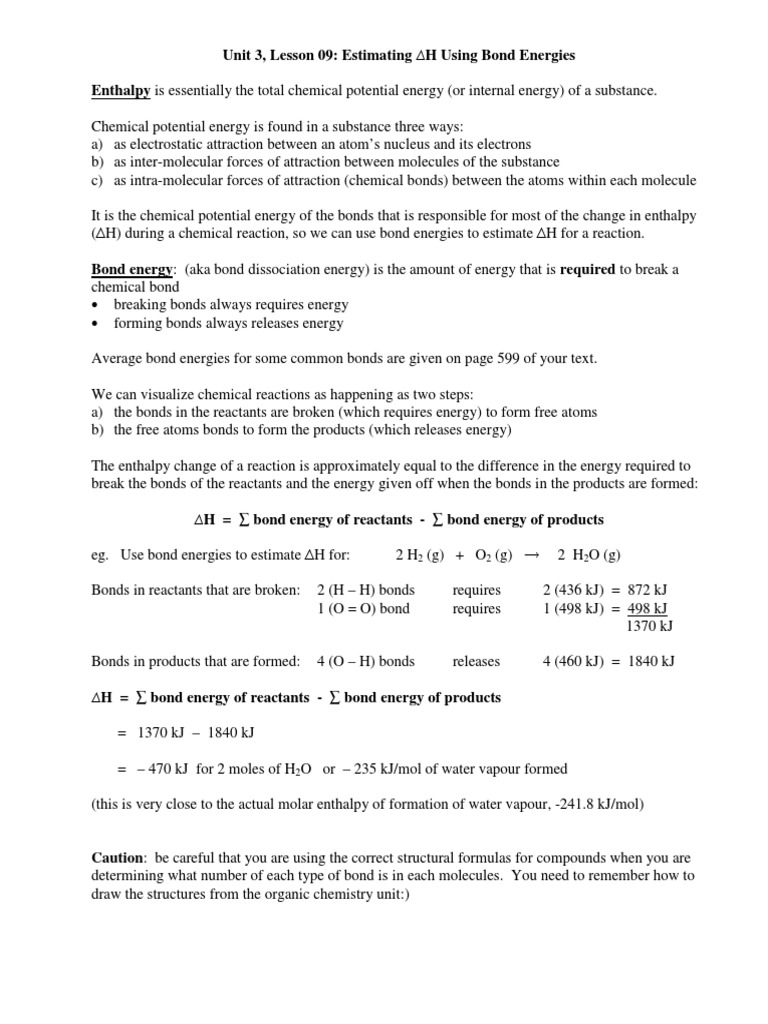 Estimating ∆H with Bond Energies | PDF | Chemical Bond | Chemistry