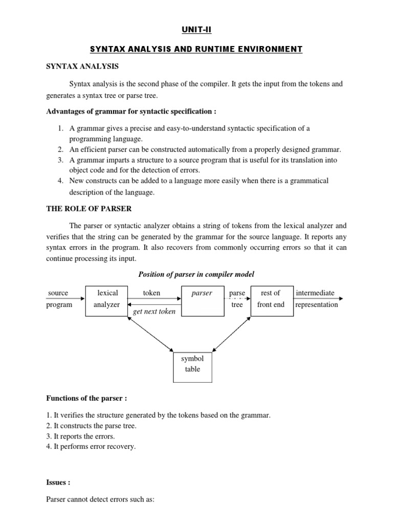 Compiler Design Lecture Notes Pdf Parsing Implementation