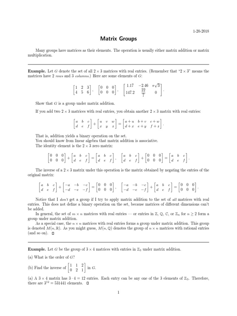 Matrix Groups | PDF | Matrix (Mathematics) | Group (Mathematics)