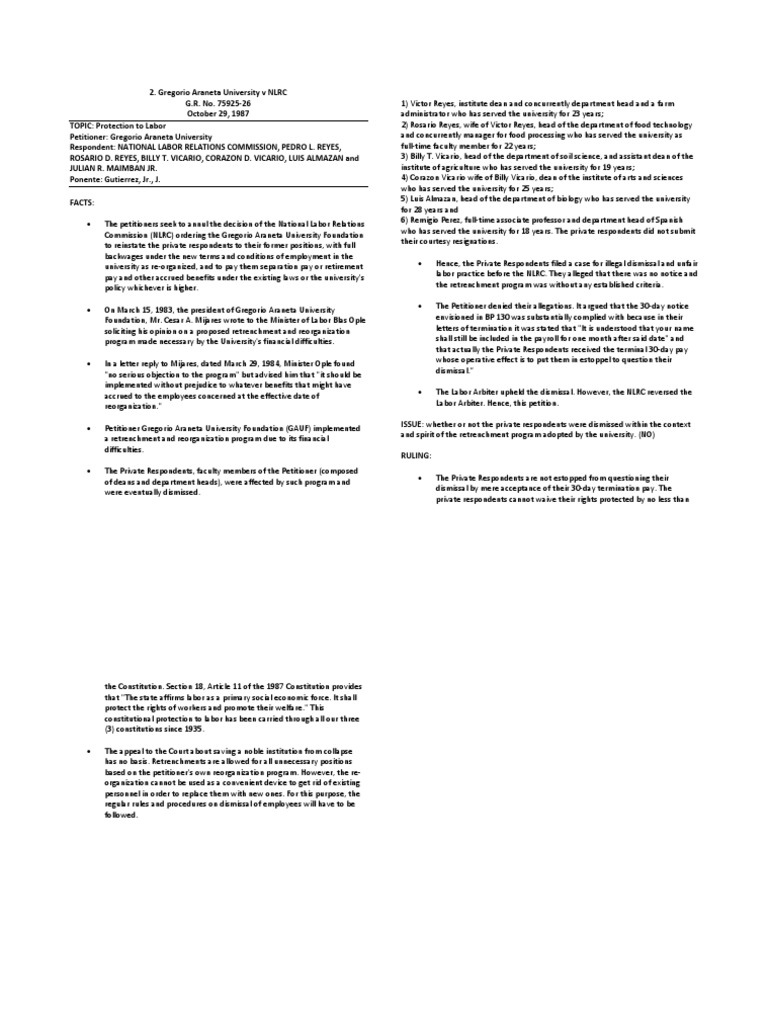 Gregorio Araneta University V NLRC | PDF | Employment | Government