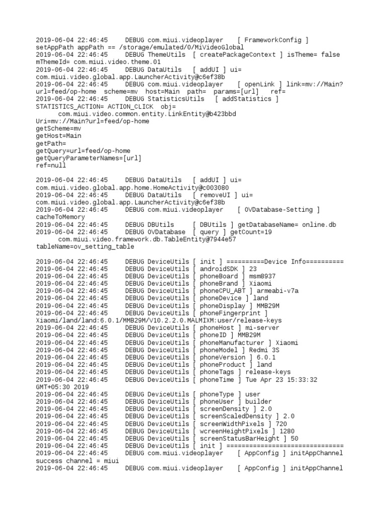 Xiaomi Video Player Debug Log | PDF | Software Development | Computing