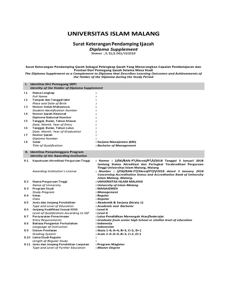 Contoh Skpi Manajemen | PDF