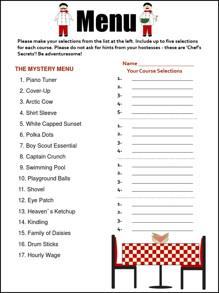 Interactive Mystery Menu Selection Guide | PDF | Home & Garden | Wellness