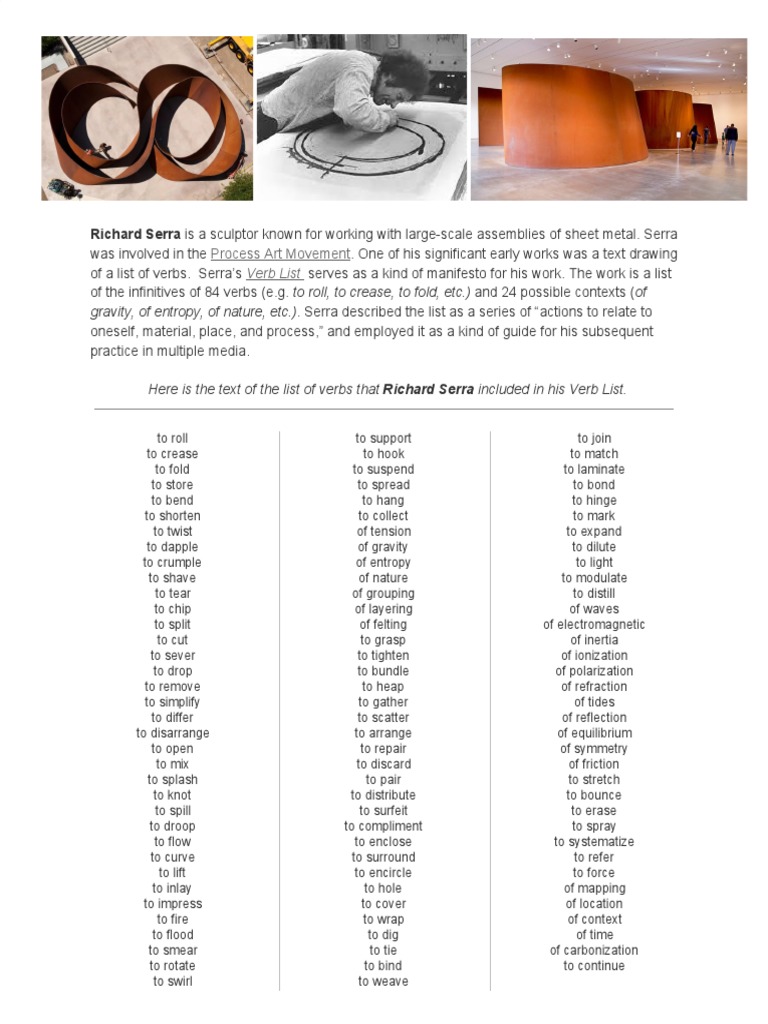 Richard Serra Verb List 1 | PDF | Electromagnetic Radiation | Materials